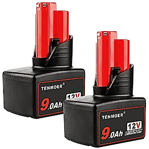 TENMOER 2 Pack 9.0Ah Compatible with Milwaukee M12 Battery Replacement for Milwaukee M12 12V Batteries 48-11-2460