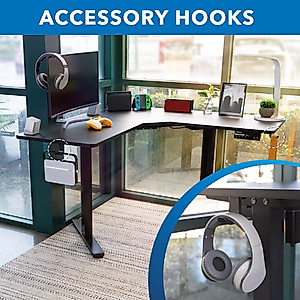 Mount-It! Electric Height Adjustable Corner Stand Up Desk, Black Steel Frame L-Shaped Standing Workstation for Corners, Automatic Sit Stand Desk, Smoothly Raises from 28.3" to 47.2", Home Office