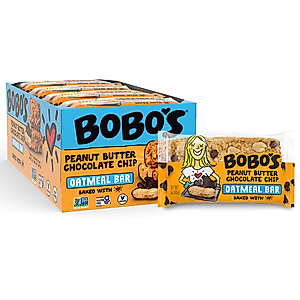Bobo's Oatmeal Bars, Peanut Butter Chocolate Chip, Gluten Free Vegan Whole Grain Oat Bars, Pack of 12
