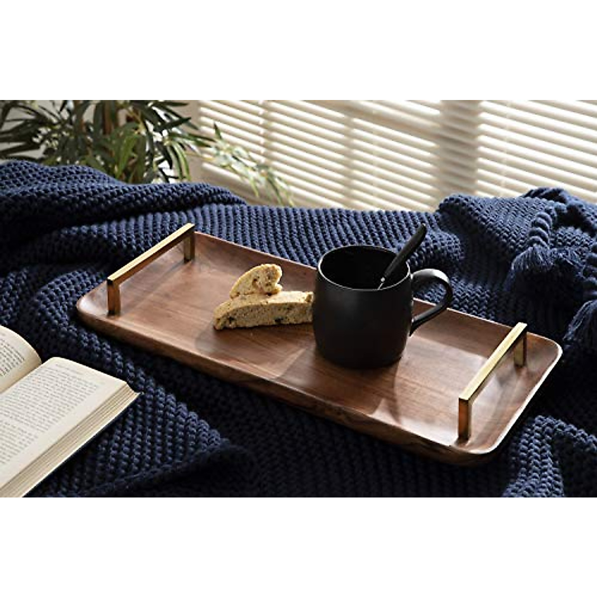 Kate and Laurel Cantwell Mid-Century Modern Wood Tray, 18 x 8, Walnut Brown, Decorative Tray for Serving, Storage and Display