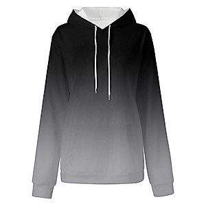 Women 's Oversized Y2K Hoodies Pullover Tops Gradient Hooded Sweatshirts Fall FashionPocket Long Sleeve Blouse Outfits work from clothes Women Gray 2X