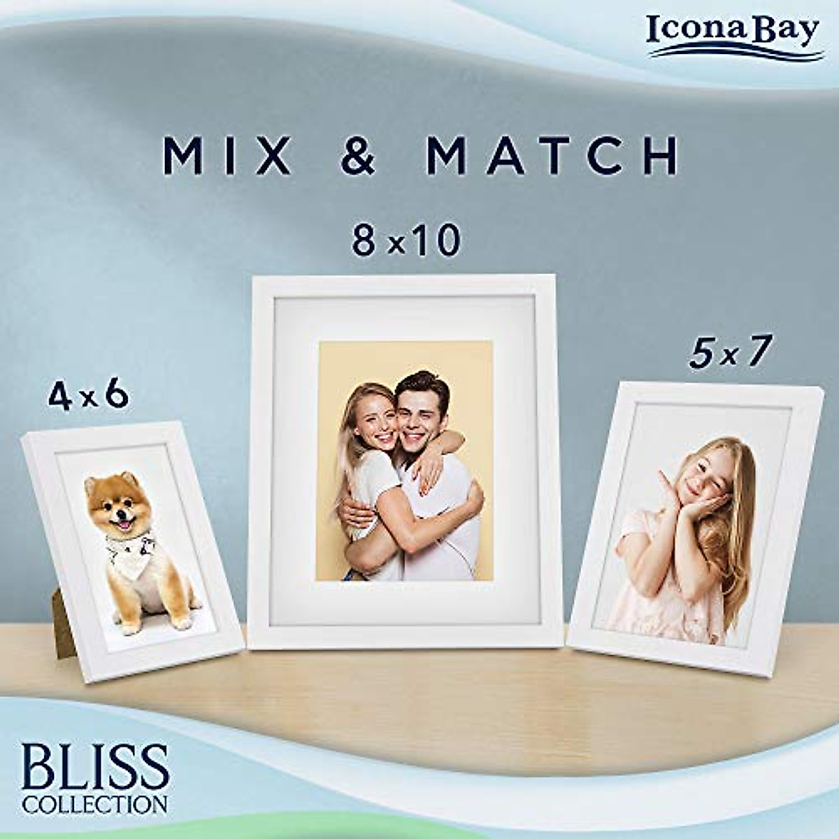 Icona Bay 4x6 Picture Frames (White, 12 Pack), Modern Style Wood Composite Frames Table Top or Wall Mount, Bliss Collection