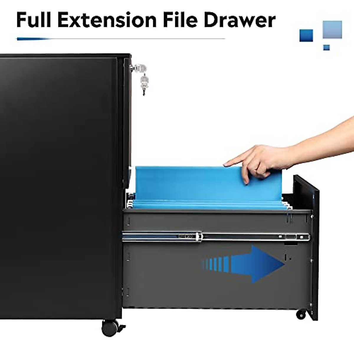 DEVAISE Mobile Filing Cabinet with Lock, Vertical File Cabinet for Legal/Letter/A4 Files, Fully Assembled Except Wheels, Black