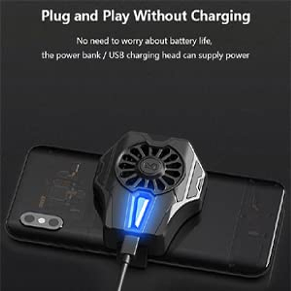 TYROCX Lattest PUBG Mobile Phone USB Cooling Fan Cooler Adjustable Portable Radiator Gaming Holder Heat-Sink for Phone for BGMI Gaming Pubg COD FreeFire With RGB Light(Black)