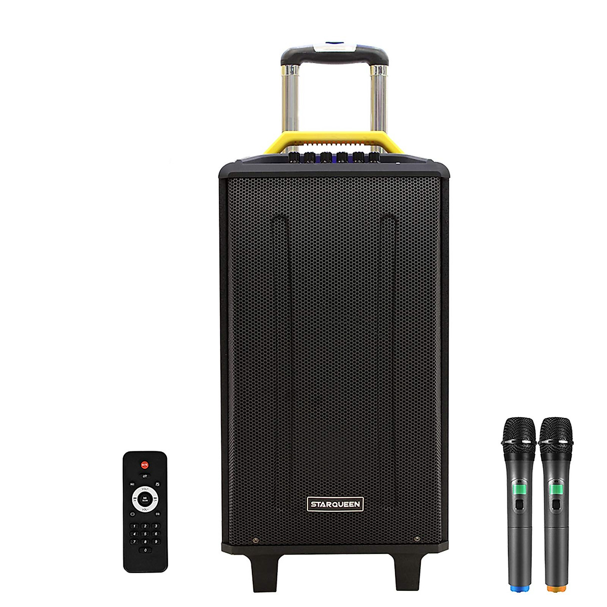 Karaoke Machine Speaker Pa System with 10Inch Woofer Professional Party Speaker with 2 UHF Wireless Mics and Remote Control, AUX/USB/SD/Guitar Input for Party, DJ and Outdoor Activities QX-1014