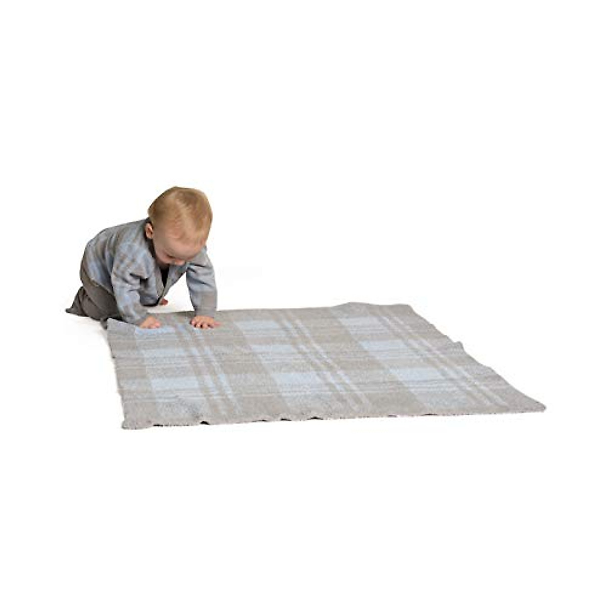 Barefoot Dreams CozyChic CozyChic Plaid Stroller Blanket, Sky/Dove Gray-30”x40