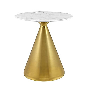 Modway Tupelo Round Artificial Marble Dining Table, 28 in, Gold White