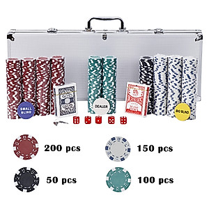 Smartxchoices 500 PCS Poker Chip Set 11.5 Gram Dice Style Clay Casino Poker Chips w/Aluminum Case Cards Dices Blind Button for Texas Holdem Blackjack Gambling
