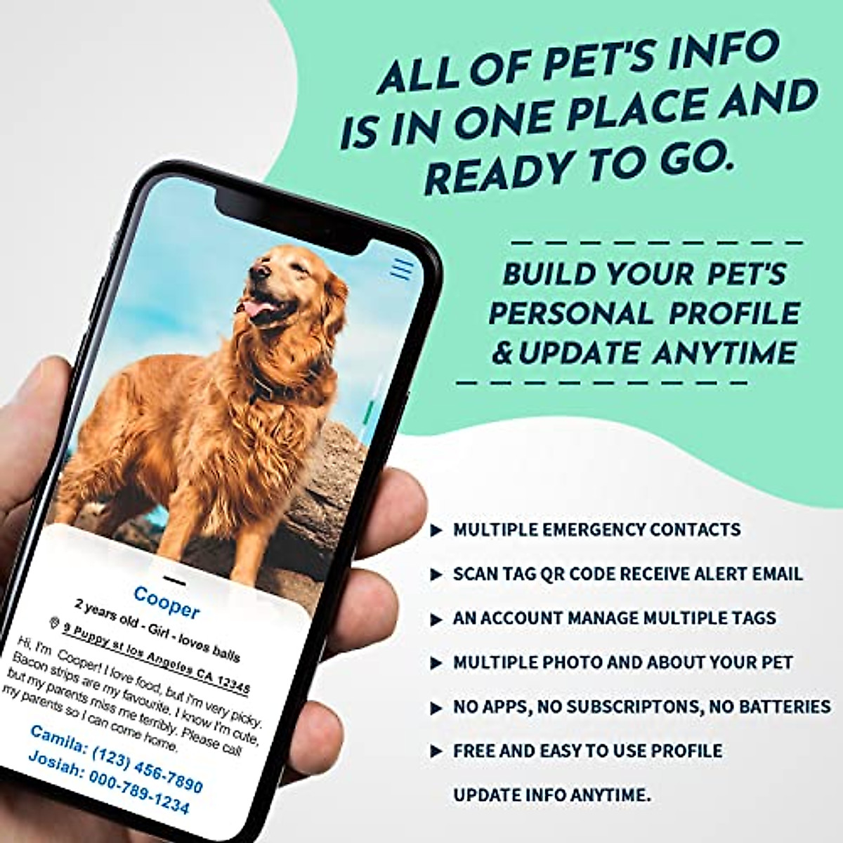 MYLUCKYTAG QR Code Silicone Pet ID Tag Dog Cat Tag, Online Pet Profile, Pet Location Alert Email, Digital Pet Tag, Quiet Dog Tag, Durable Pet ID, Dog Collar Tag, Engraved Pet Tag