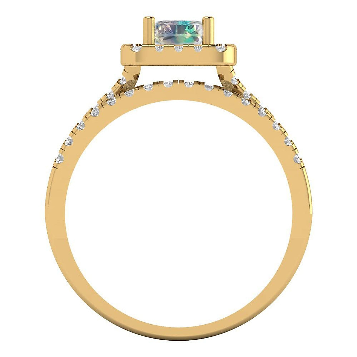 Clara Pucci 1.5ct Emerald Halo Solitaire Genuine Blue Moissanite Anniversary Wedding Engagement Ring Band set 18K Yellow Gold 3.5