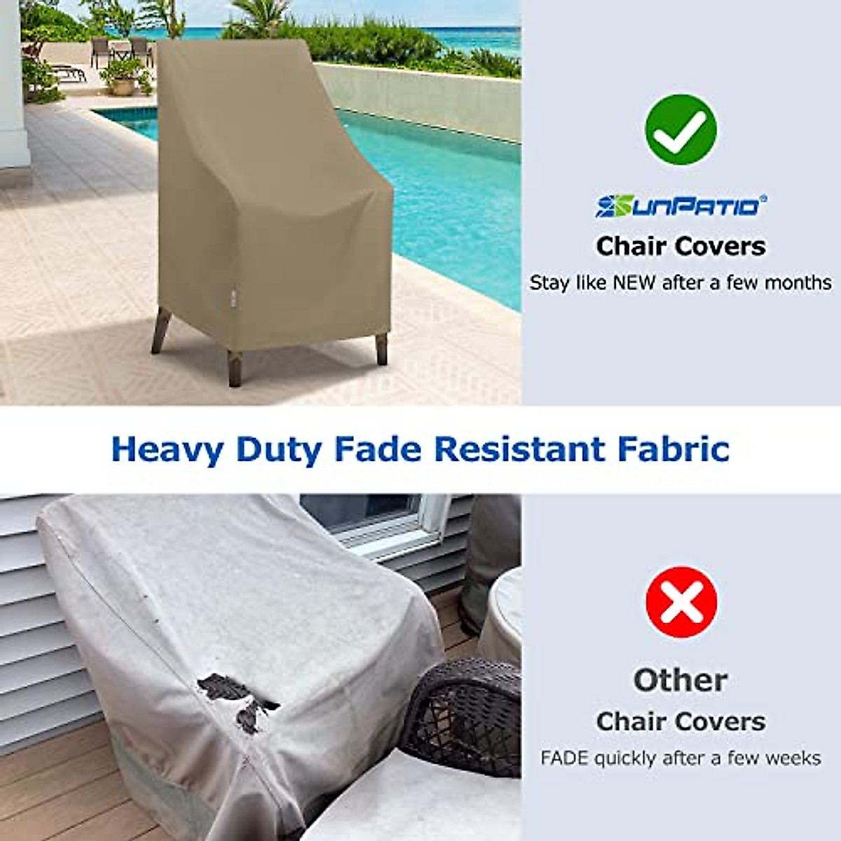 SunPatio Outdoor High Back Chair Covers, Heavy Duty Waterproof Stackable Patio Chair Covers, Fade and UV Resistant Patio Furniture Covers, All Weather Protection, 2 Pack -27" W x 30" D x 42" H, Taupe