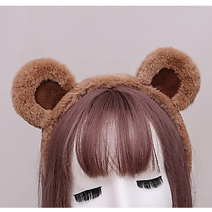 lasenersm 1 Piece Faux Fur Bear Ears Headband Plush Animal Ears Bear Ears Anime Cosplay Headband for Anime Cosplay Party Costume Halloween Party, Brown