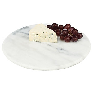 mDesign Large Round Slab Stone Kitchen Countertop Pastry Cutting Board, Serving Tray for Bread, Breakfast, Snacks, Cheese, Pizza, Appetizers - Use for Chopping, Cooking, Baking, Cooling - Marble