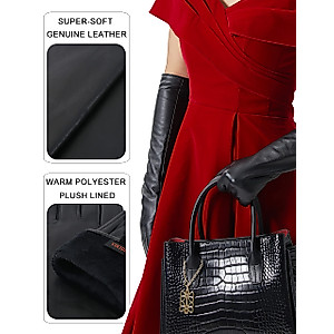 VIKIDEER Elegant Winter Black Long Leather Gloves for Women Full Touchscreen Womens Ladies Warm Lined Genuine Leather Gloves 19.6'' Black Midium