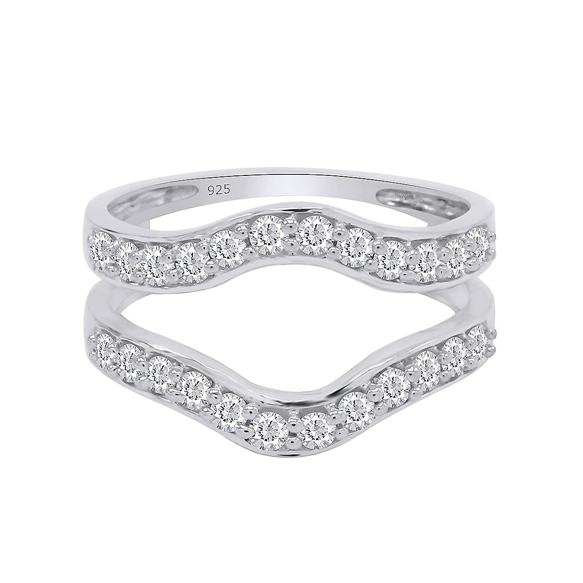 AFFY 1.14 Carat Round White Cubic Zirconia Solitaire Enhancer Guard Ring 14K White Gold Over Sterling Silver Ring Size-8.5