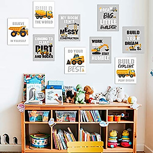 Outus Set of 9 Construction Trucks Inspirational Quote Art Print Transport Vehicle Motivational Phrases Wall Art Poster Nursery or Kids Room Decoration Unframed, 8 x 10 Inch