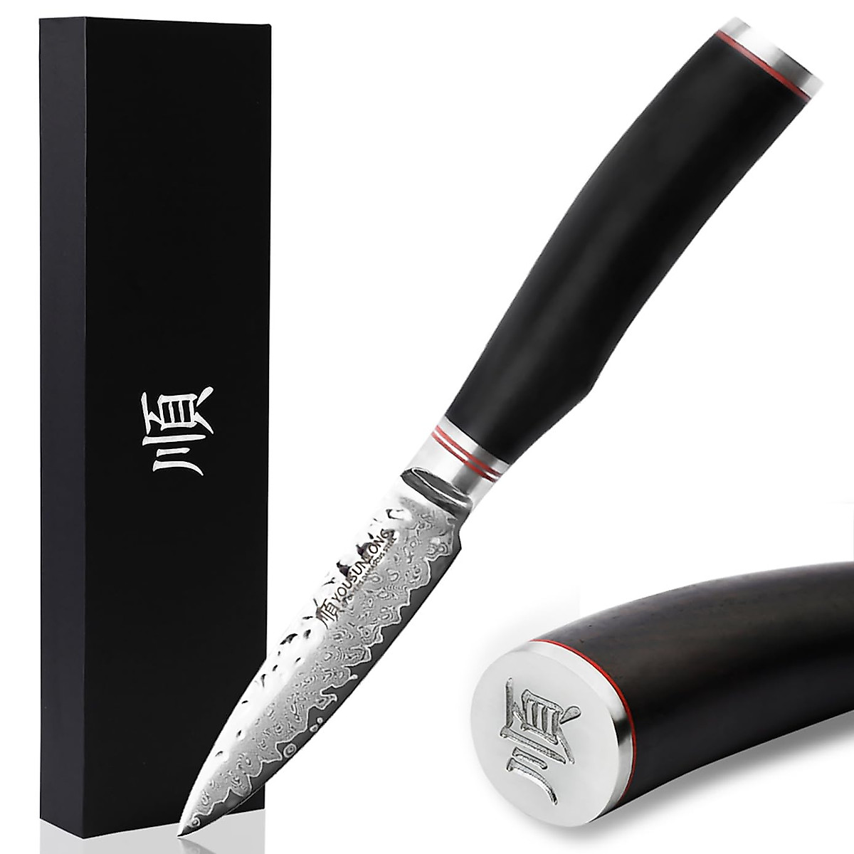 YOUSUNLONG Paring Knife 3.5 inch Peeling Knives Japanese 67 Layers Hammered Damascus Steel with Natural Leadwood Handle