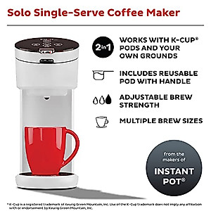 Instant Solo Single Serve Coffee Maker, From the Makers of Instant Pot, K-Cup Pod Compatible Coffee Brewer, Includes Reusable Coffee Pod & Bold Setting, Brew 8 to 12oz., 40oz. Water Reservoir, White