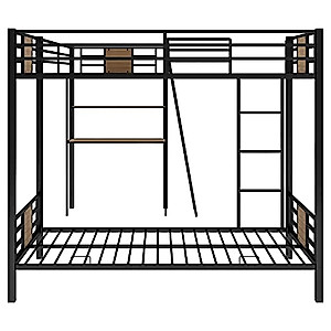DEYOBED Twin Over Twin L-Shaped Triple Bed Bunk Bed with Loft, Desk, and Shelf - Versatile Sleep and Study Solution for Kids, Teens, and Adults