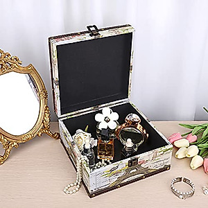 ELLDOO Treasure Chest Box with Latch, Wooden + PU Leather Storage Decorative Box for Jewelry Trinkets Collections, Antique Keepsakes box for Girls Women Gifts, Large