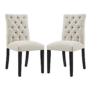 Modway Duchess Modern Tufted Button Upholstered Fabric Parsons Two Dining Chairs in Beige