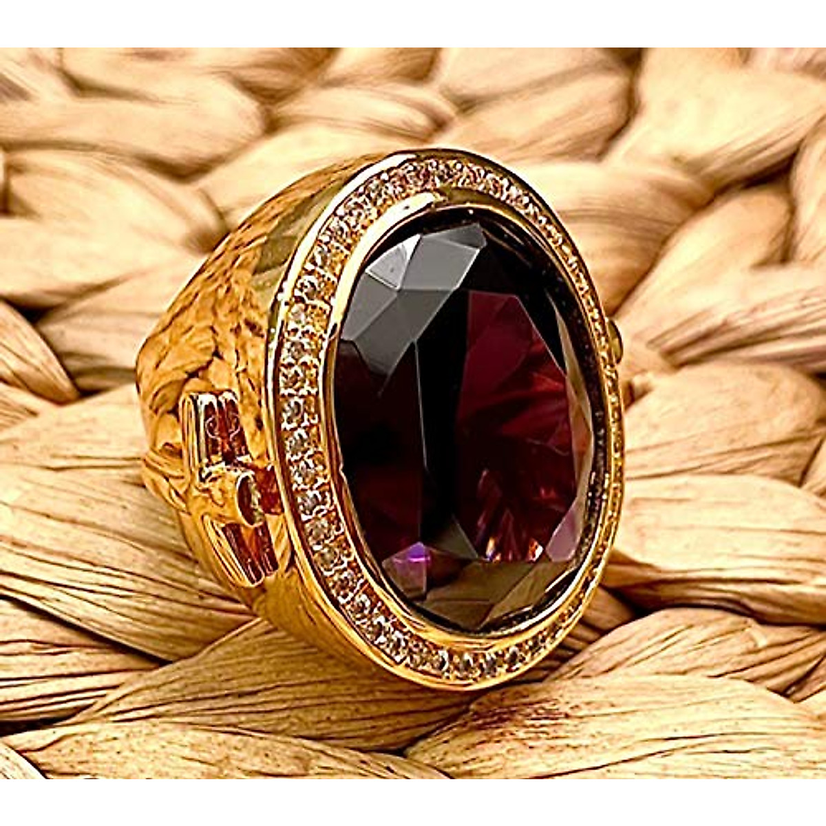 HKN1682 Designs Purple Amethyst Cubic Zirconia 14k Gold Plated Bishop Cross Ring (10)