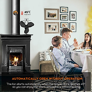 Wood Stove Fan, 3 Blades Fireplace Fan Heat Powered Stove Fan for Wood/Log Burner/Fireplace, Auto-sensing Wood Burning Stove (Non-Electric) Efficient Heat Distribution& Silent Operation