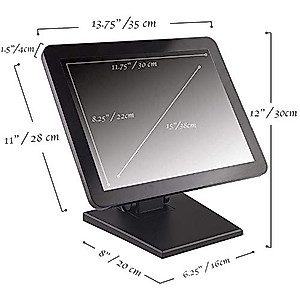 15-Inch Capacitive LED Backlit Multi-Touch Monitor, True Flat Seamless Design Touchscreen with Metal POS Stand, for Office, POS, Retail, Restaurant, Bar, Gym, Warehouse