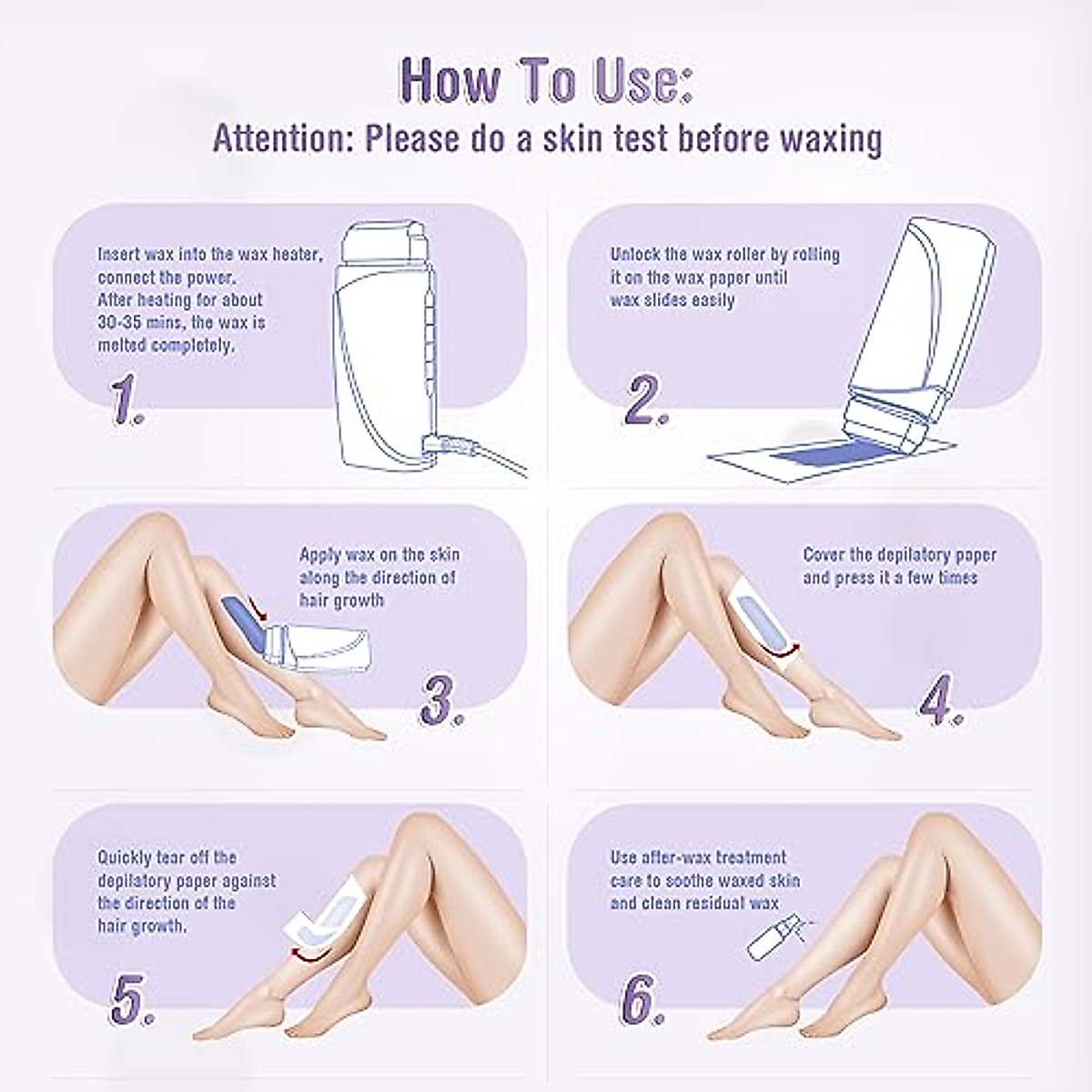 Roll On Wax, Waxing Kit Roll On, Roll On Wax Kit, Waxing kit for Women Hair Removal, Beth lee Soft Lavender Wax Roller Cartridge Refill & 100 pcs Wax Strips Wax Kit for Roll On Wax Warmer Suitable for Arms,Legs