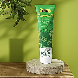 The Dirt Gluten & Fluoride Free Coconut Oil Toothpaste - Vital Toothpaste Botanically Sweetened, No Artificial Flavors or Colors | Super Mint, 10 Week Supply