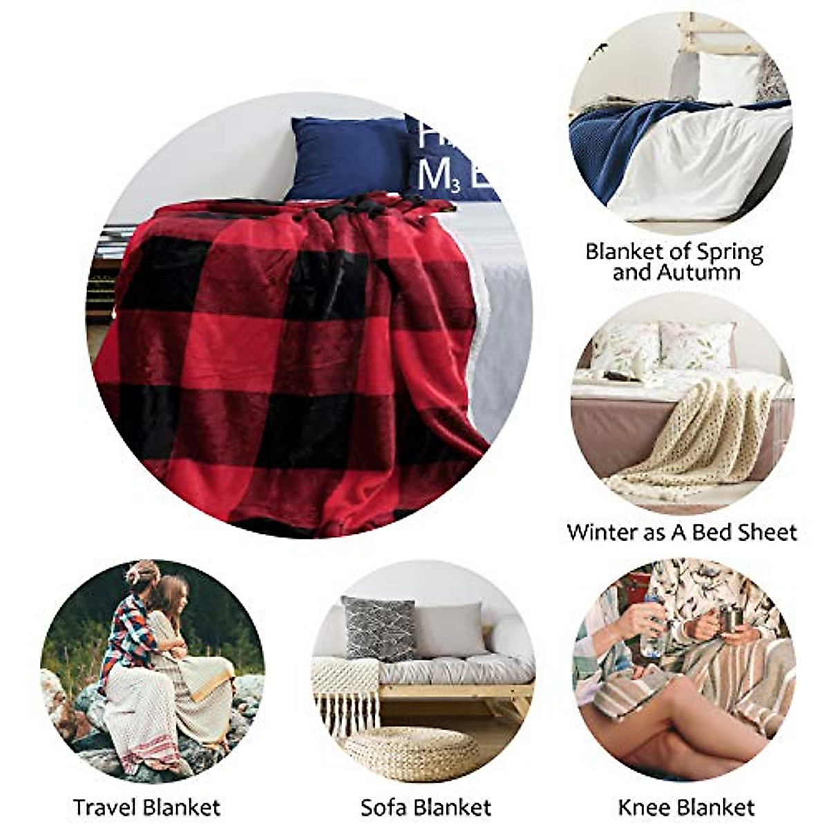 Catalonia Red Black Plaid Sherpa Blanket, Buffalo Sherpa Throw Blanket, Reversible Super Soft Warm Comfy Fuzzy Snuggle Holiday Throws for Couch Sofa Cabin Decro