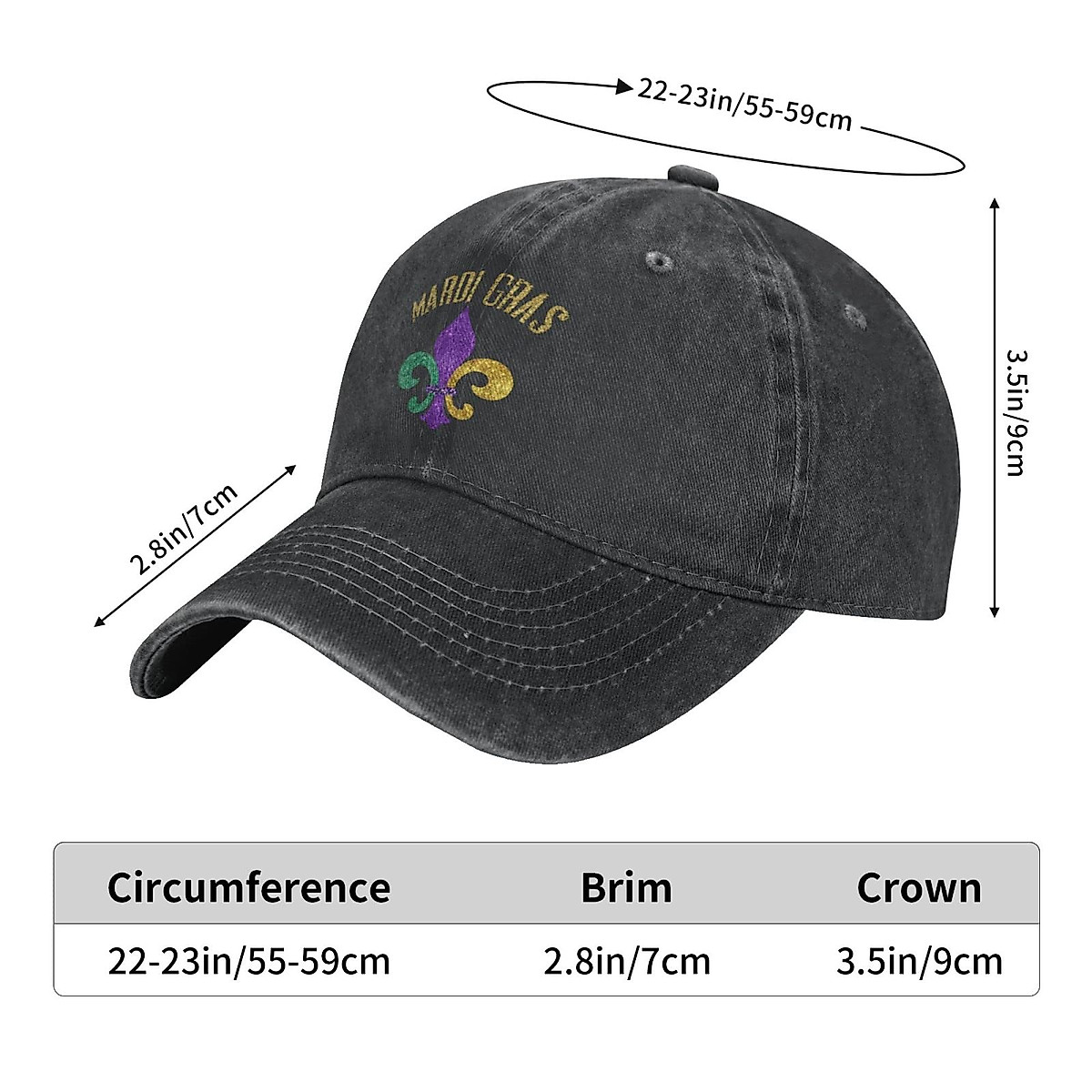 Cotton Baseball Cap Mardi-Gras-Fleur-De-Lis-Glitter Dad Hat Adjustable Polo Trucker Unisex Style Headwear Black