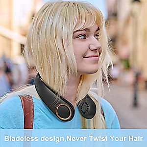 Portable Neck Fan, Livyyds Upgraded Foldable Hands Free Bladeless Neck Fan, 5000 mAh USB Rechargeable Battery Operated Personal Fan, Wearable Cooling Neck Fan Perfect for Travel, Sports, Office - Black