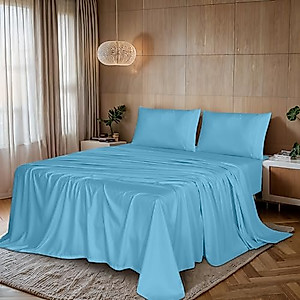 RUVANTI Full Size Sheets Set, Brushed Microfiber Sheets 4 Pieces (1 Fitted Sheet, 1 Flat Sheet, 2 Pillowcases), with 15-inch Deep Pockets, Lightweight & Compfy Premium Hotel Bedding, Sky Blue