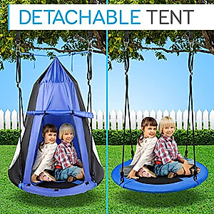 SereneLife Hanging Tent Swing with Hang Kit, Outdoor Tree Swing with Swivel Spinner for Kids (Blue)