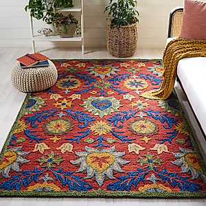 SAFAVIEH Blossom Collection 8' x 10' Red/Blue BLM563Q Handmade Floral Premium Wool Living Room Dining Bedroom Area Rug