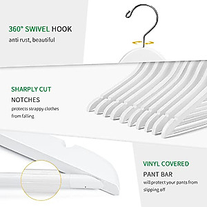 Nature Smile White Wooden Coat Hangers 16 Pack Premium Solid Wood Suit Clothes Hangers with Pants Bar