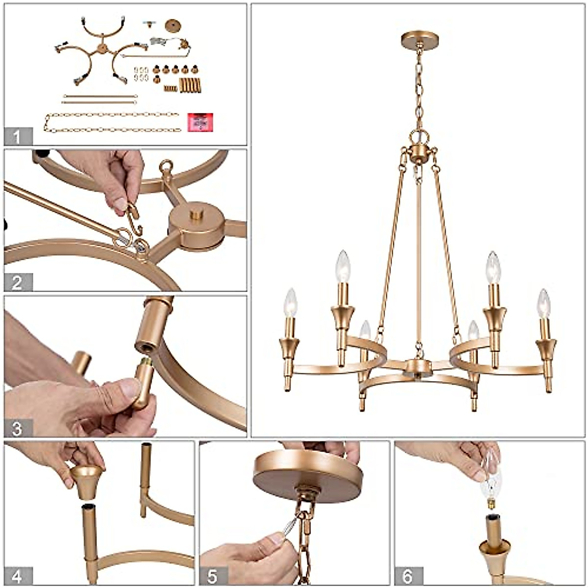 classy leaves Chandeliers for Dining Rooms, Chandeliers Modern, 6 Light Gold Chandelier Light Fixture for Living Room, Bedroom, 25" W x 25" L x 26.8" H