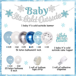 Kreatwow Baby It’s Cold Outside Party Decorations Blue Frozen Theme Baby Shower Supplies Snowflake Balloon Garland Kit Banner Cake Topper Winter Little Snowflake Party