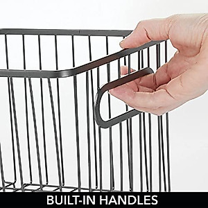 mDesign Metal Farmhouse Kitchen Pantry Food Storage Organizer Basket Bin, Wire Grid Design - for Cabinets, Cupboards, Shelves, Countertops - Holds Potatoes, Onions, Fruit, Extra Large - Graphite Gray