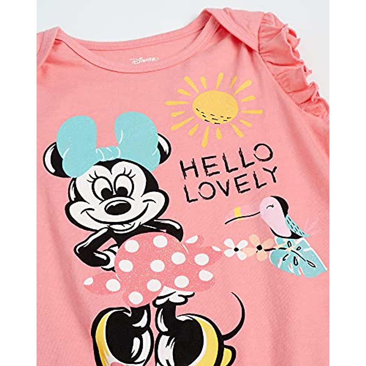 Disney Baby Girls Romper - 2 Pack Ruffled Short Sleeve Baby Jumpsuit Romper - Cozy Baby Clothes for Girls (Newborn/Infant), Size 24M, Minnie Pink Hello Lovely