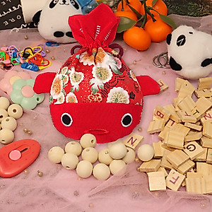 Honbay Cute Japanese Style Goldfish Drawstring Bag Gift Bag Cosmetic Bag Jewelry Pouch Coin Purse, 22x15cm/8.7x5.9inch (Red)