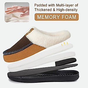 Homitem Men's Memory Foam Slippers,Fuzzy Wool-Like Plush Fleece Lined House Shoes Indoor Outdoor Slippers for Men, Anti-Skid Rubber Sole Home Bedroom Slippers(Size 13-14,Coffee)