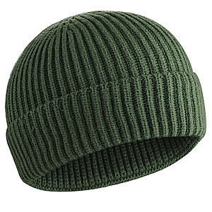 choshion 50% Wool Warm Cuffed Short Knit Fisherman Beanie for Men Women Winter Hats Trawler Skull Cap, Green