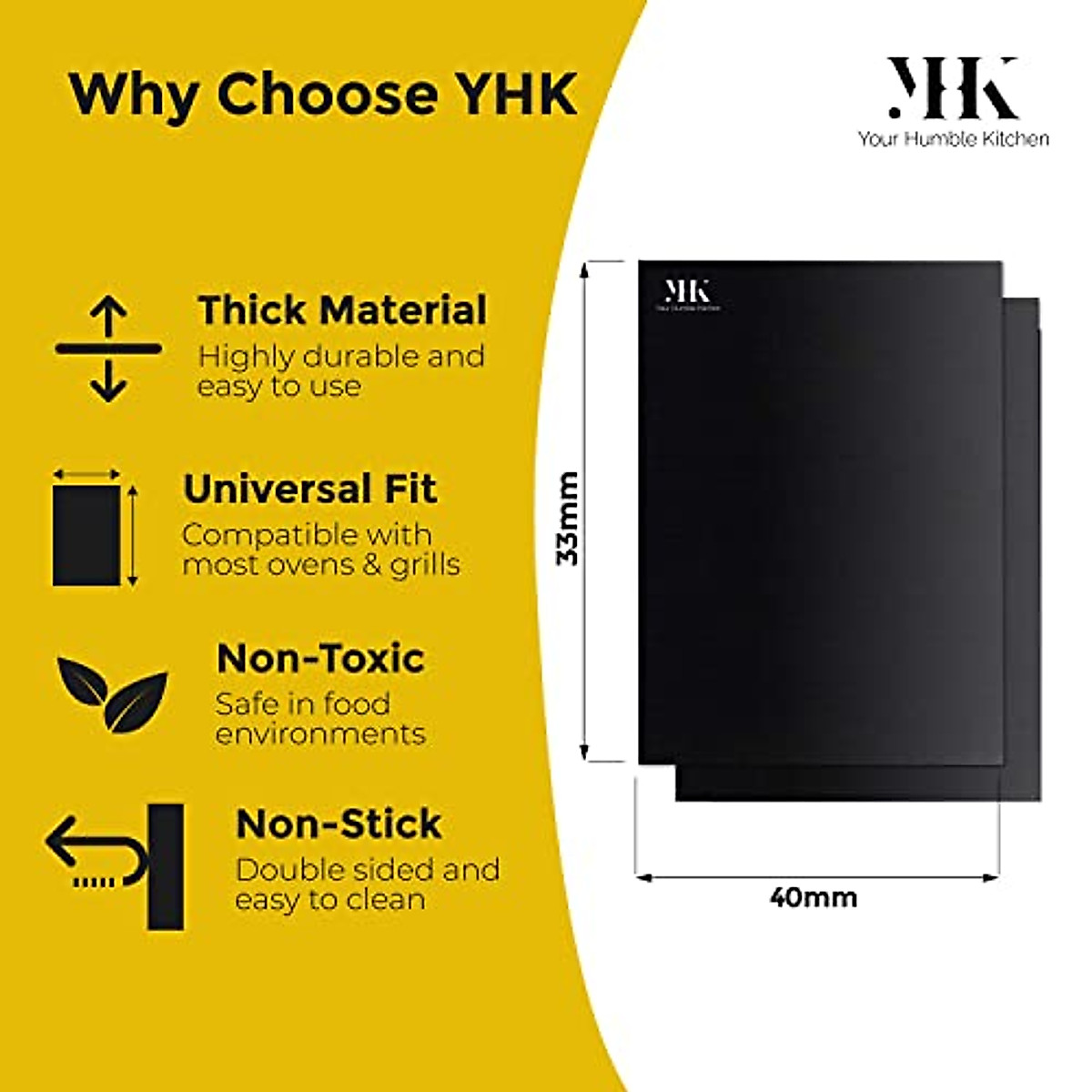 YHK 2 Pack Medium Oven Liners for Bottom of Oven - Premium Protectors for The Bottom of Electric, Gas, Convection & Fan Ovens - Reusable Grill Mat - Reusable Non-Stick Oven Mat for Bottom of Oven