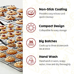 Shellkingdom Cooling Racks, Stainless Steel Non-Stick Baking Racks And Oven Safe Wire Cool Racks for Cookies, Cakes and Baking,3-Tier,Foldable