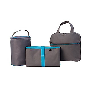 J.L. Childress MaxiCOOL Breastmilk Cooler - Baby Bottle Bag & Food Bag - Ice Pack Included - Insulated & Leak Proof Bottle Bag - Breastmilk Cooler Bag for Travel - Grey/Teal