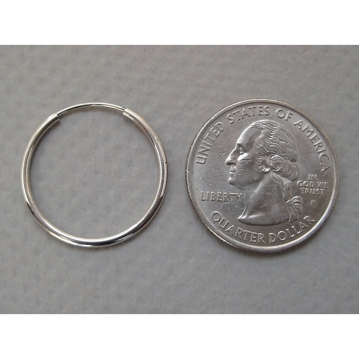 Medium 14K White Gold Continuous Endless Hoop Earrings, (1.5mm Tube) (.90 inch - 23mm)