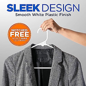 SereneLife White Standard Plastic Hangers - Space Saving Durable Tubular Heavy Duty Clothes Hanger Set Ideal for Laundry/Daily Use, Can Hold Up to 5.5 Lbs. for Coats, Jackets, Pants & Dress (50-Pack)