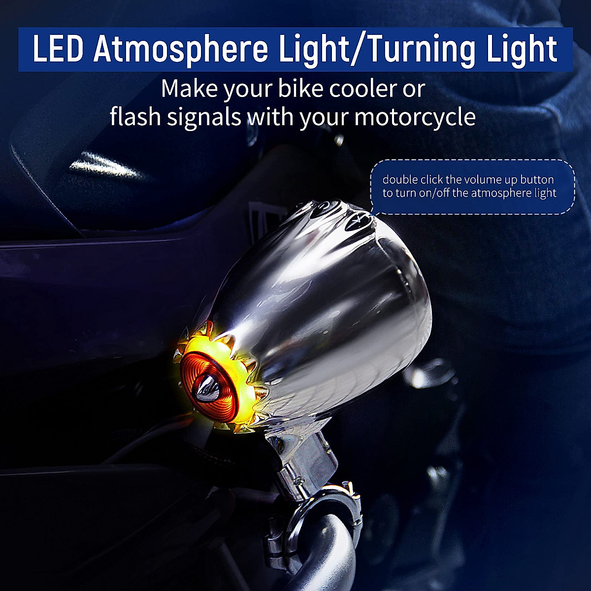 LEXIN Q3 Motorcycle Speakers Bluetooth Waterproof, 3" Full Range Handlebar Audio Systems for Harley with Stereo/Bass Sound, Turning Light, Bluetooth V5.1, FM Radio, Fits ATVs/UTVs, Chrome